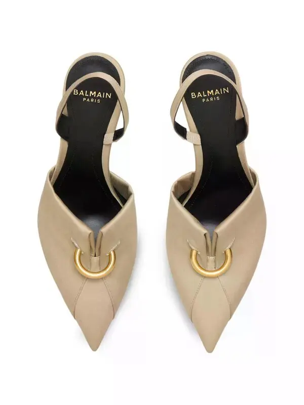 Balmain Cotton Gabardine Slingbacks With Piercing - Neutrals