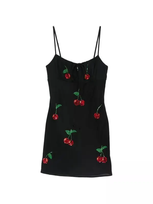 LESLIE AMON Sequin-embellished Cherry-motif Mini Dress - Black