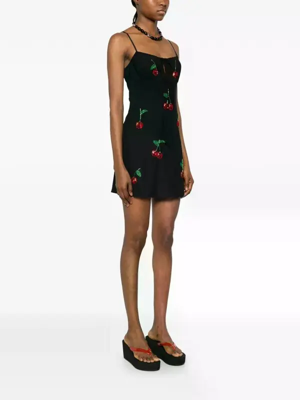 LESLIE AMON Sequin-embellished Cherry-motif Mini Dress - Black