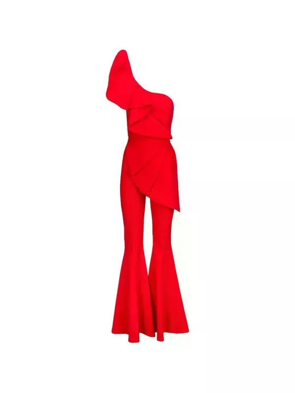 CATALINA Venezia Co-ord One-shoulder Ruffled Jumpsuit - Red