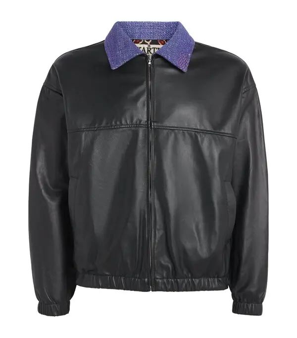 KARTIK RESEARCH Leather Kantha Bomber Jacket