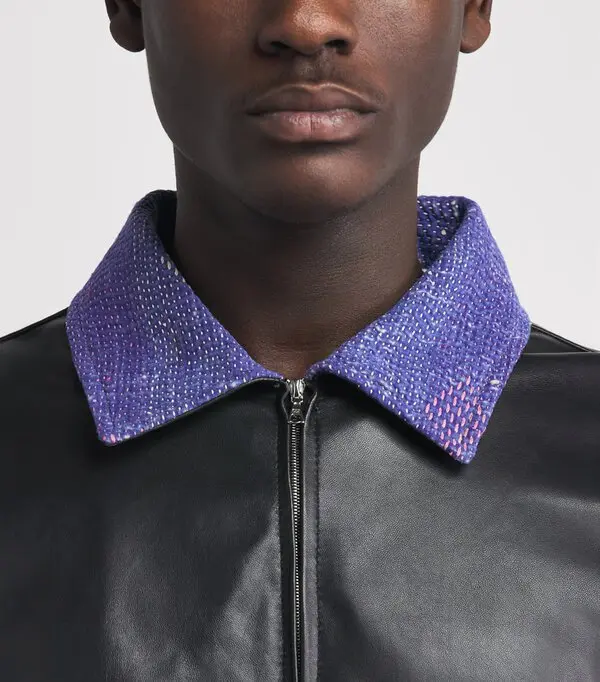 KARTIK RESEARCH Leather Kantha Bomber Jacket