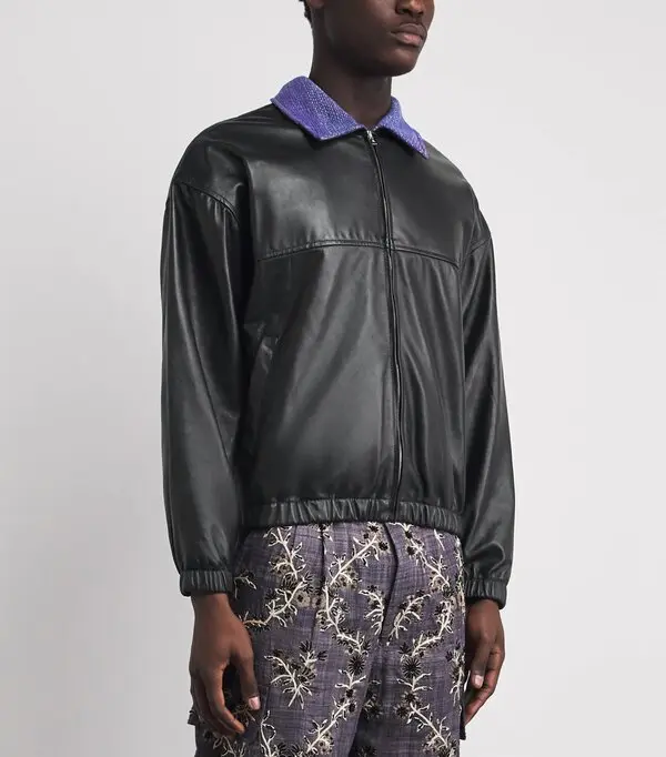 KARTIK RESEARCH Leather Kantha Bomber Jacket