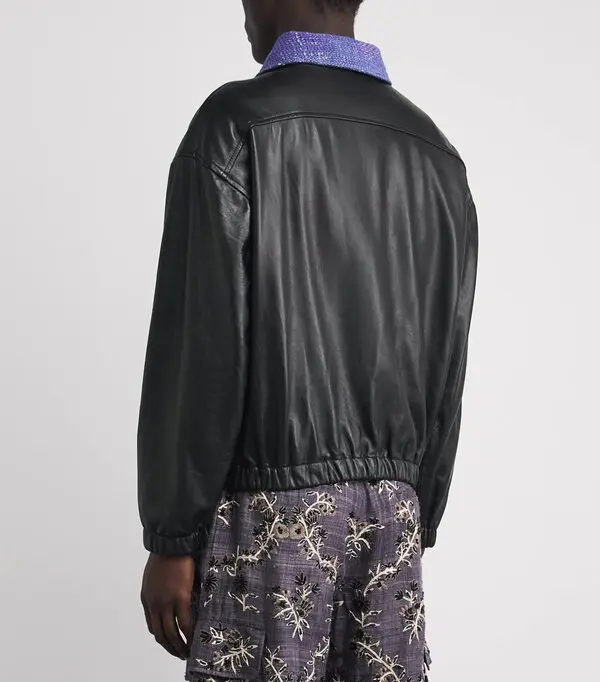 KARTIK RESEARCH Leather Kantha Bomber Jacket