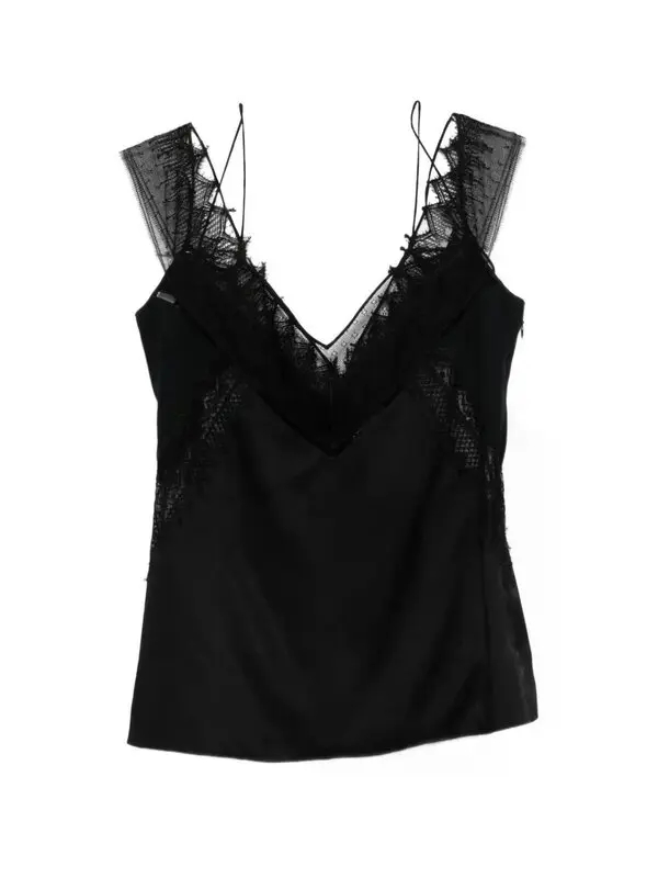 TOM FORD Lace-trim Satin Top - Black