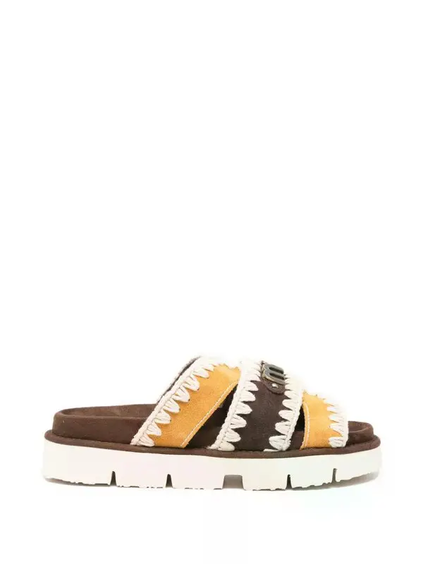 Mou Bio Crochet-trim Logo-plaque Sandals - Brown
