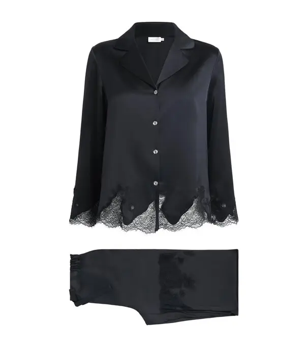 MANITO Silk Lace-trim Luella Pyjama Set - Black