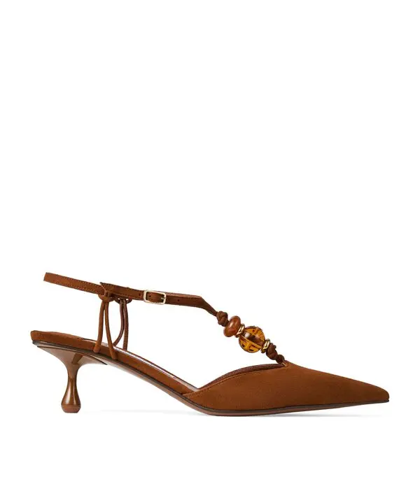JIMMY CHOO Lauri 50 Suede Slingback Pumps - Brown