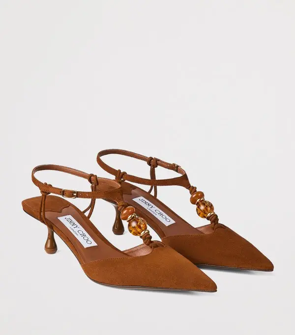 JIMMY CHOO Lauri 50 Suede Slingback Pumps - Brown