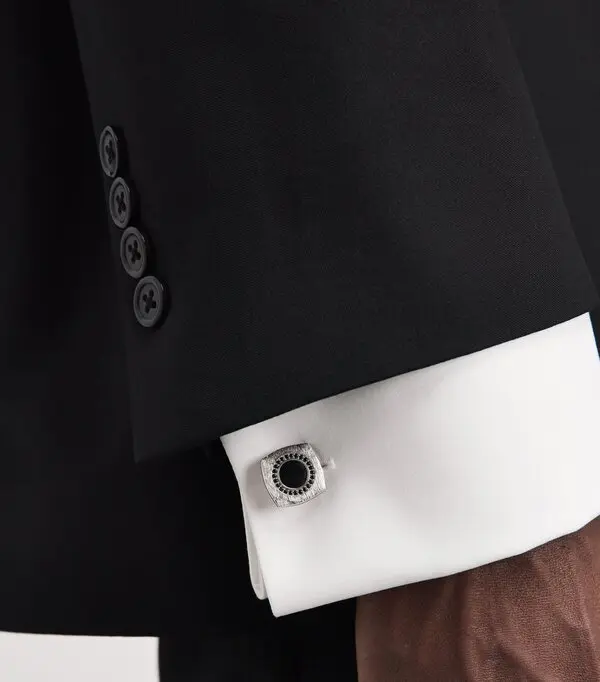 Tateossian Onyx Graffiato Rounded Square Cufflinks And Studs Set