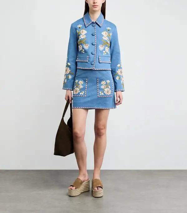 Veronica Beard Embroidered Denim Tailored Jacket