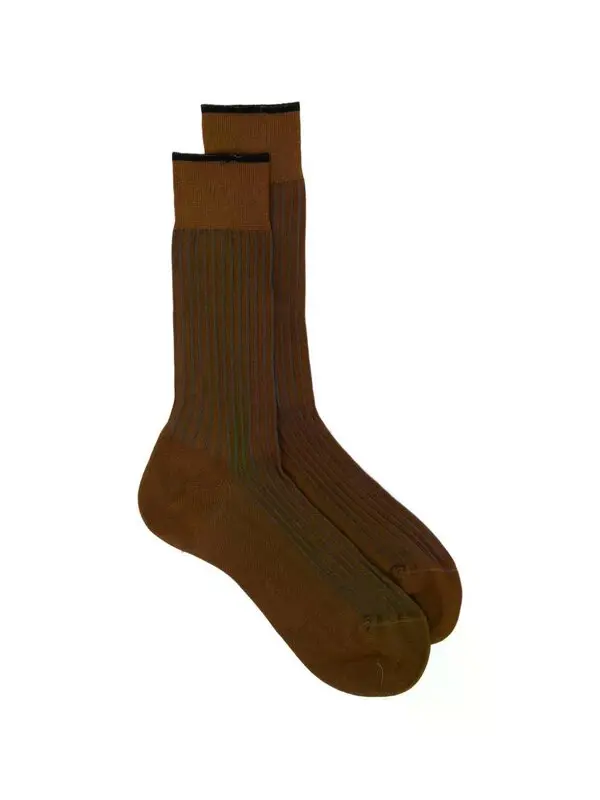 Zegna Ribbed Mid-calf Socks - Brown