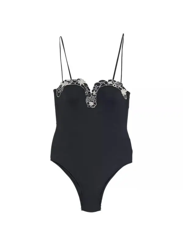 TWINSET Floral-embroidered One Piece Swimsuit - Black
