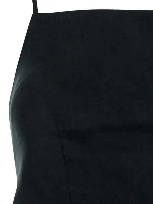 SEMICOUTURE Linen Square Neck Spaghetti Strap Top - Black