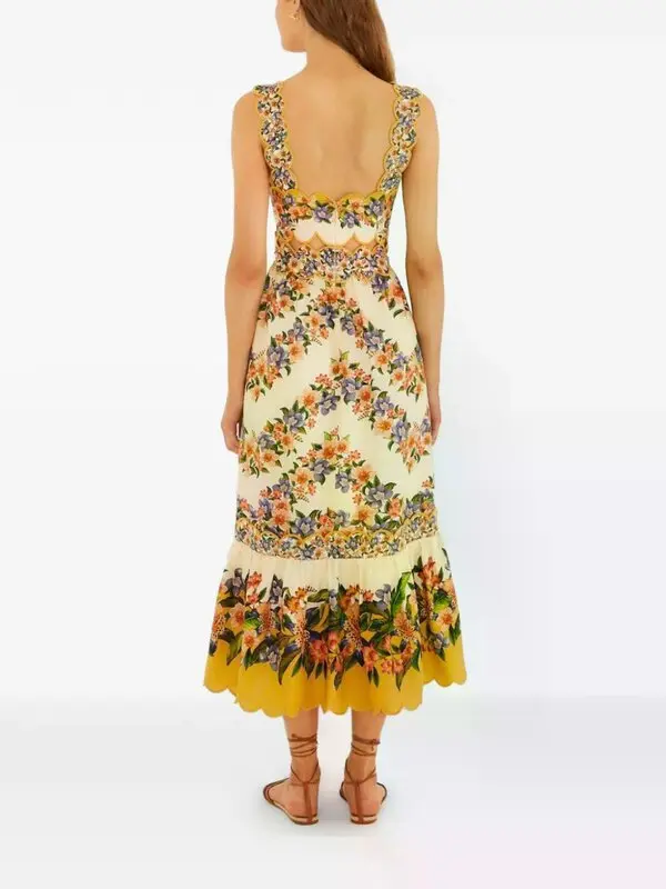 Farm Rio Floral-print Scalloped Hilo Dress - Neutrals