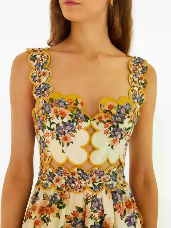 Farm Rio Floral-print Scalloped Hilo Dress - Neutrals