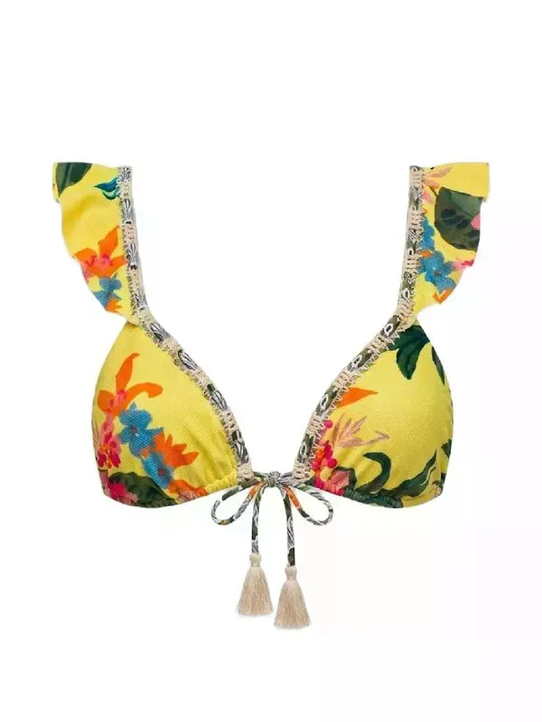 DEL MAAR Namaka Floral-print Ruffled Bikini Top - Yellow