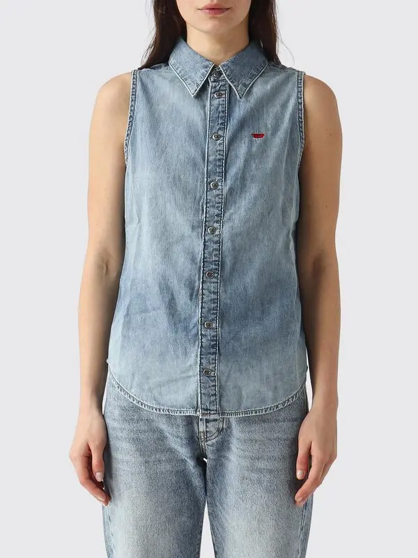DIESEL® Sleeveless Shirt In Cotton With Embroidered Logo - Denim
