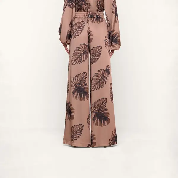 L'Agence Lillian Satin Wide Leg Pants - Hazelnut Multi Large Palm