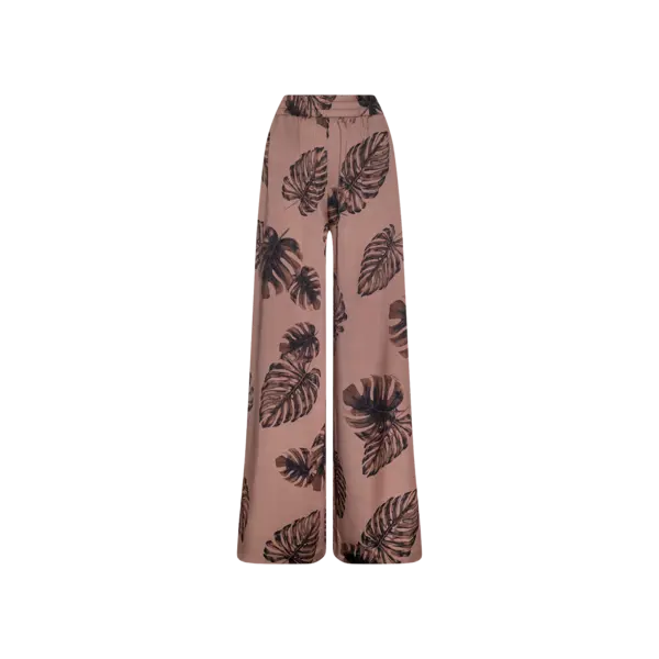 L'Agence Lillian Satin Wide Leg Pants - Hazelnut Multi Large Palm