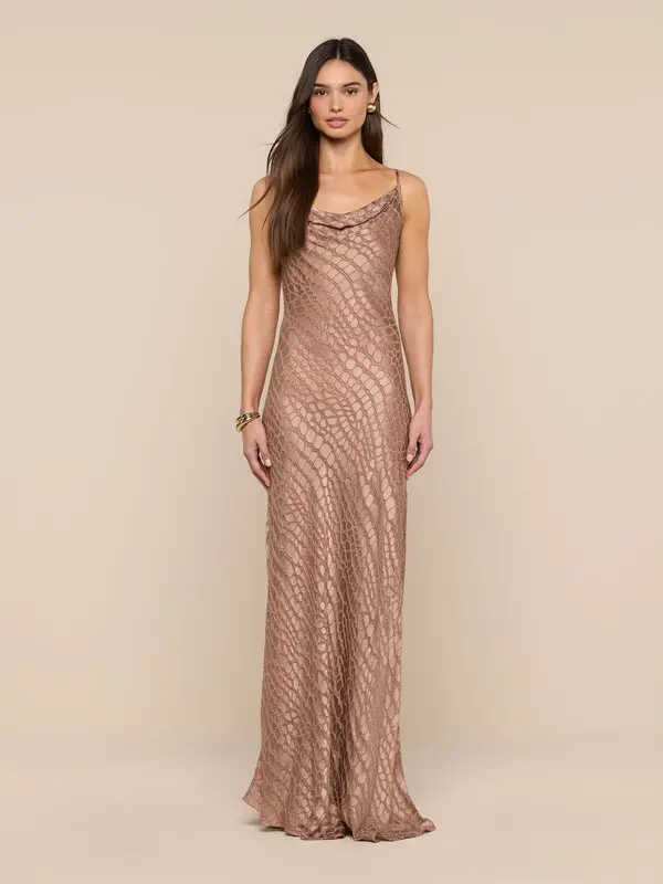 L'Agence Christine Burnout Satin Gown - Hazelnut Cobra Geo Burnout