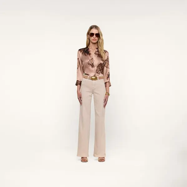 L'Agence Dani Silk Palm Print Blouse - Hazelnut Multi Large Palm