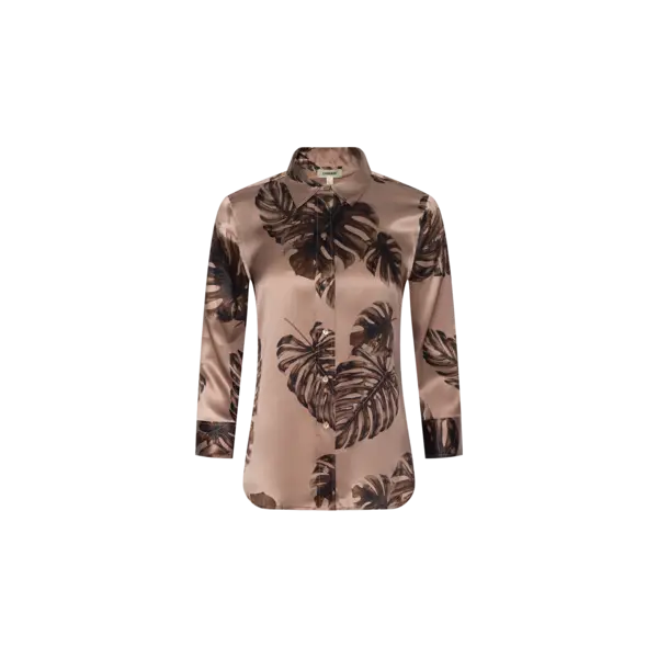 L'Agence Dani Silk Palm Print Blouse - Hazelnut Multi Large Palm