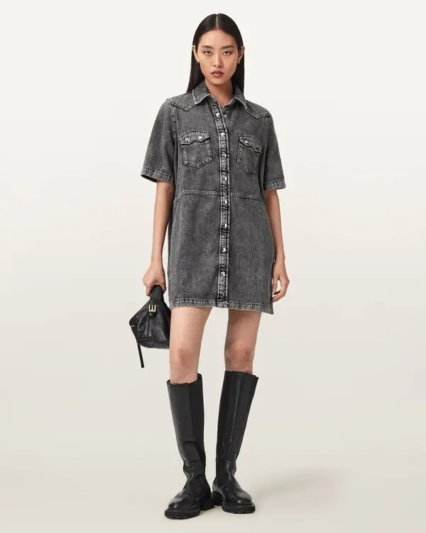 ALLSAINTS Rock Denim Mini Dress - Grey