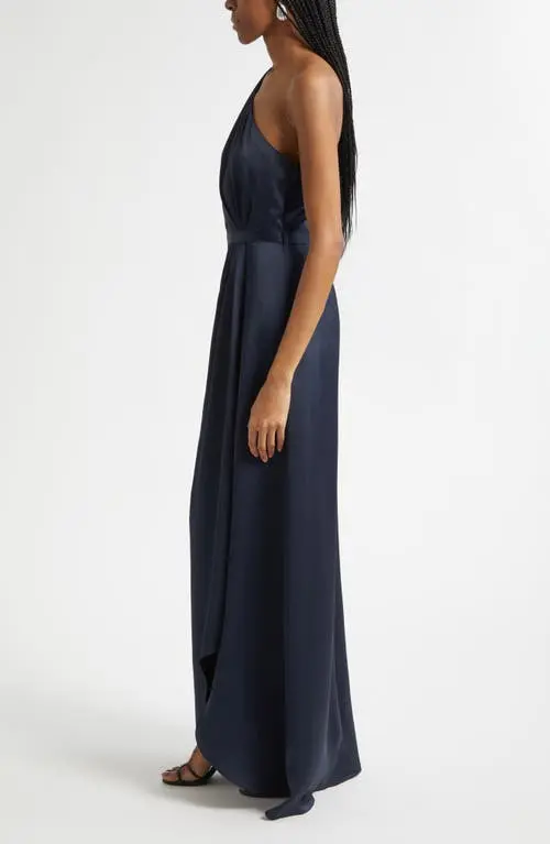 Ramy Brook Opal One-shoulder Satin Gown - Navy