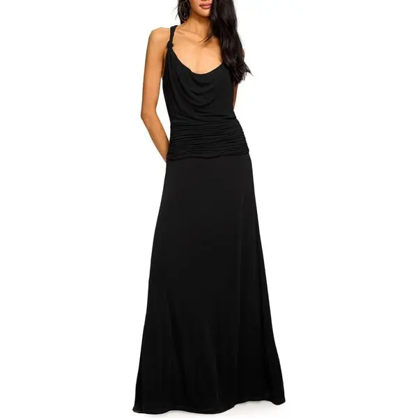 Ramy Brook Mariah Shirred Racerback Gown - Black