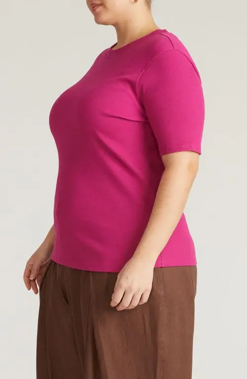 Universal Standard Classic Ribbed Short Sleeve Top - Hyper Pink
