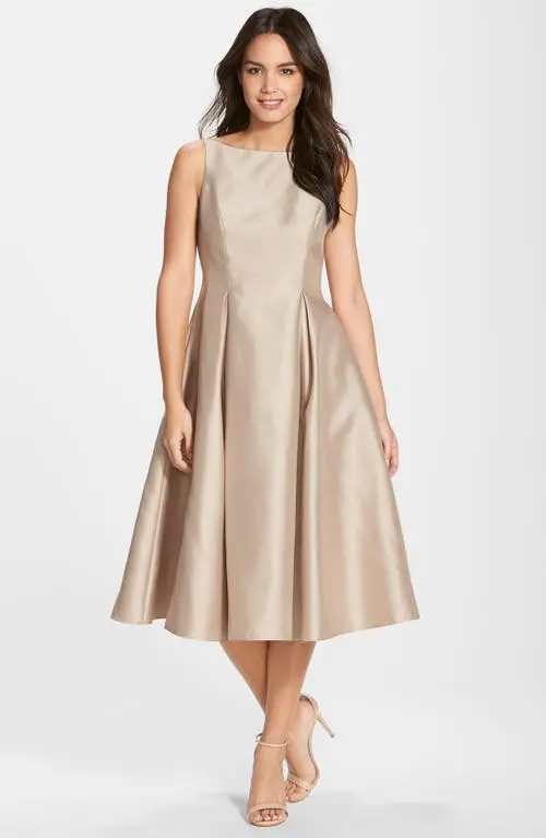 Adrianna Papell Mikado Fit & Flare Midi Dress - Champagne