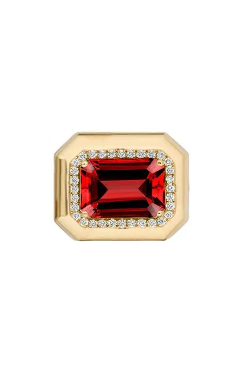 Goshwara G-classic Emerald Cut Ring With Garnet And Diamonds - Red