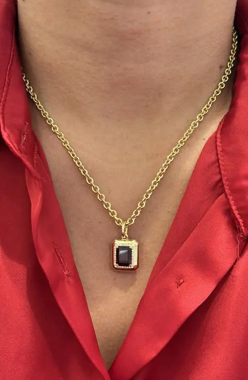 Goshwara Emerald Cut Pendant Necklace In 18k Gold With Diamonds And Tanzanite Or Garnet - Red