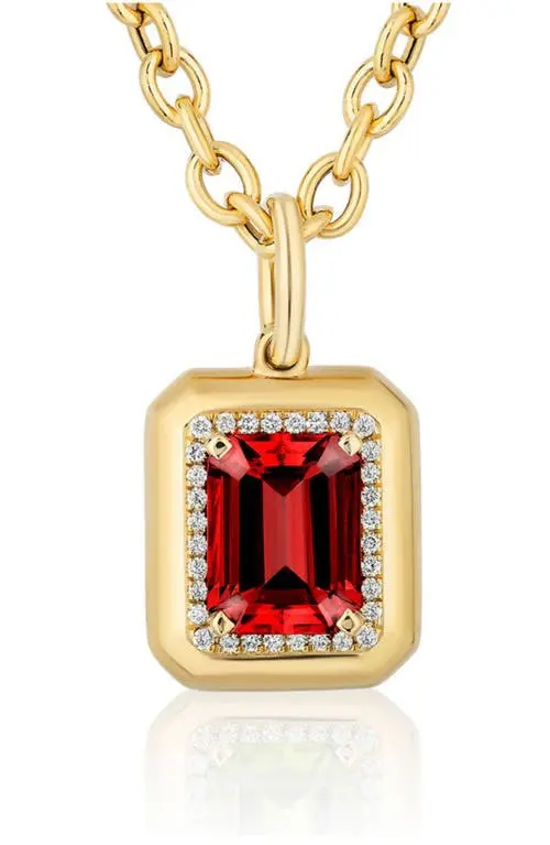 Goshwara Emerald Cut Pendant Necklace In 18k Gold With Diamonds And Tanzanite Or Garnet - Red