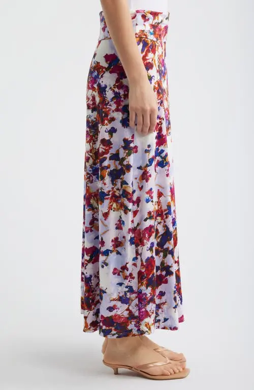Loveappella Floral Print Roll Top Maxi Skirt - Fuchsia/violet