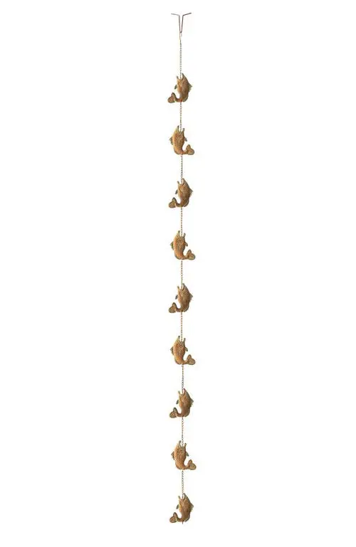 GLITZHOME 8.5ft Faux Copper Patina Finish Fish Shaped Rain Chain With Clip - Gold