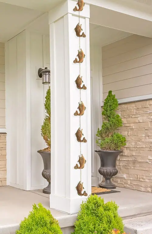 GLITZHOME 8.5ft Faux Copper Patina Finish Fish Shaped Rain Chain With Clip