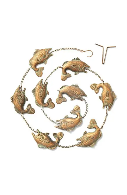 GLITZHOME 8.5ft Faux Copper Patina Finish Fish Shaped Rain Chain With Clip