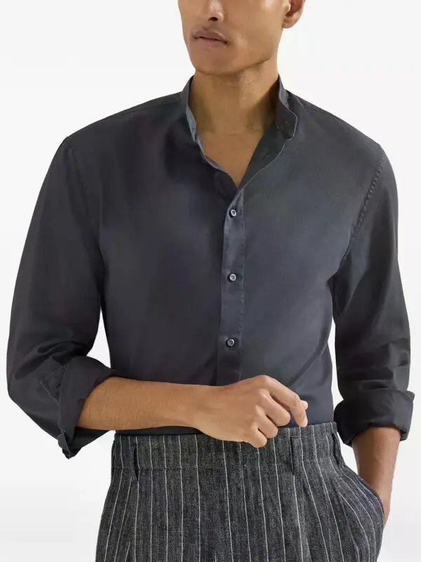 Brunello Cucinelli Mandarin-collar Garment-dyed Shirt