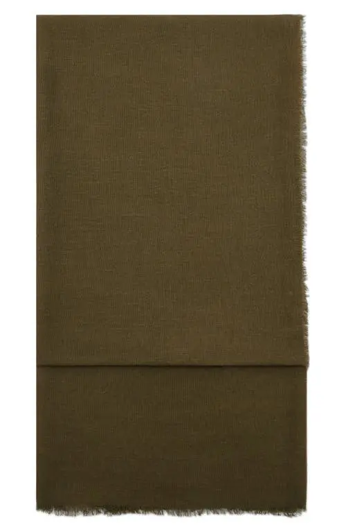 Mango Frayed Edge Scarf - Khaki Green