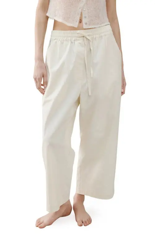 Mango Pull-on Wide Leg Cotton Pajama Pants - Ivory White