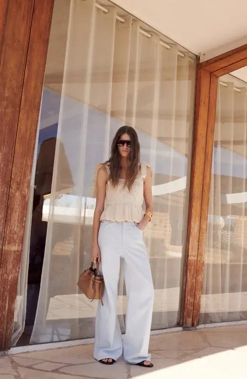 Mango Amelie Tie Shoulder Crochet Peplum Top