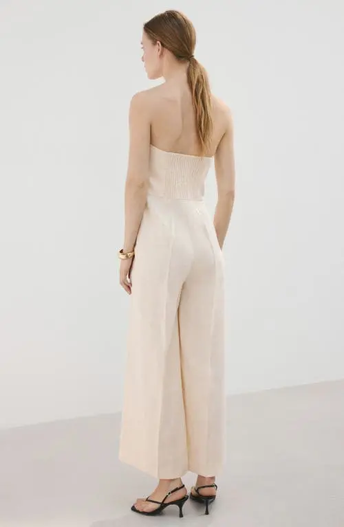 Mango Strapless Linen Jumpsuit - Ecru