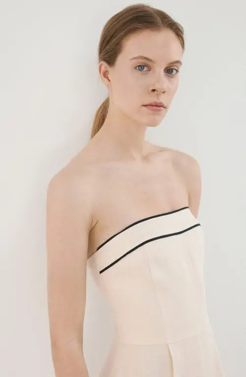 Mango Strapless Linen Jumpsuit - Ecru