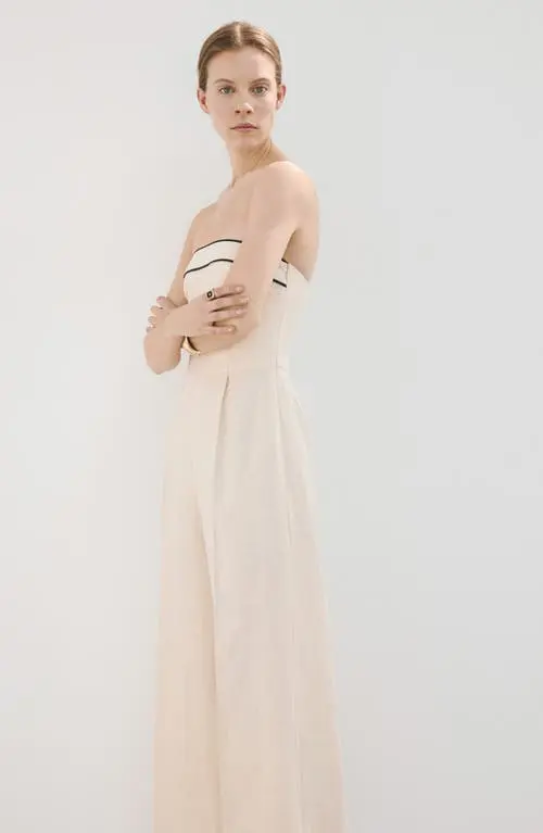 Mango Strapless Linen Jumpsuit - Ecru