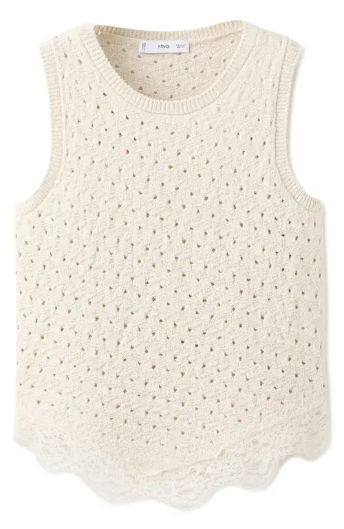 Mango Lace Trim Pointelle Sleeveless Sweater