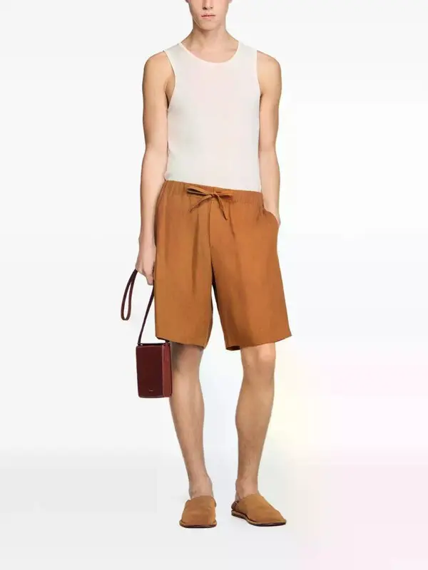 Sandro Elastic Waist Linen Shorts - Brown