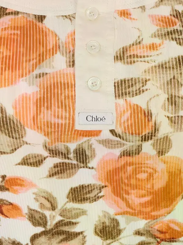 Chloé Floral-print Ribbed Knit T-shirt - Neutrals