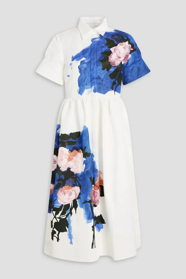 Erdem Floral-print Cotton-blend Faille Midi Shirt Dress - White